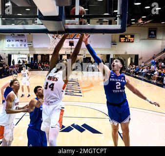 BYU guard Zac Seljaas (2) goes to the hoop over Gonzaga forward ...