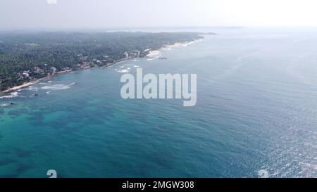 Sri Lanka Southern beaches captured by a drone. Clear sky with blue ...