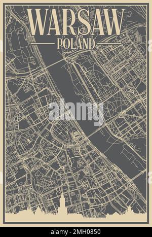 Road network poster of the downtown WARSAW, POLAND Stock Vector Image ...