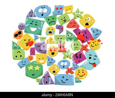 Cute math figures, geometric shapes characters with faces. Abstract ...
