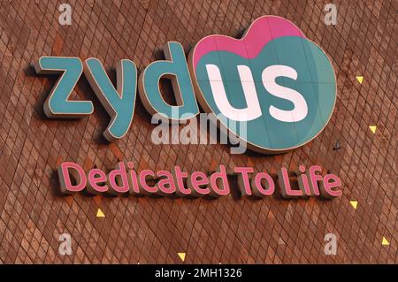 Zydus lifesciences logo seen on their Head Office building in Ahmedabad ...