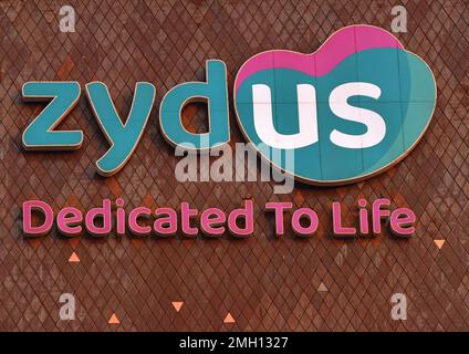 Zydus lifesciences logo seen on their Head Office building in Ahmedabad ...