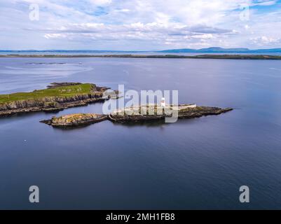 Aerial of the Rotten Island Lighthouse with Killybegs in background ...