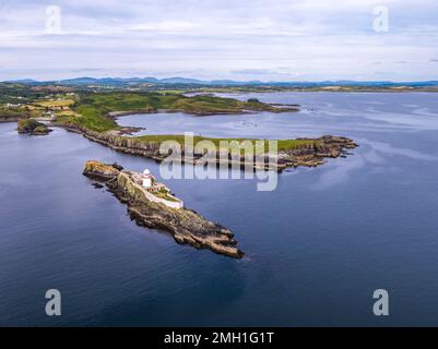 Aerial of the Rotten Island Lighthouse with Killybegs in background ...