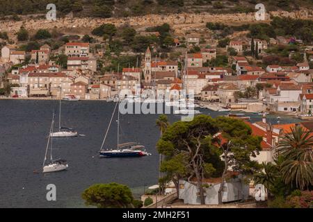 VIS, CROATIA, EUROPE - Waterfront in town of Vis, on the island of Vis ...