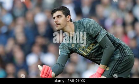 Atletico Madrid goalkeeper Thibaut Courtois takes a catch Stock Photo ...