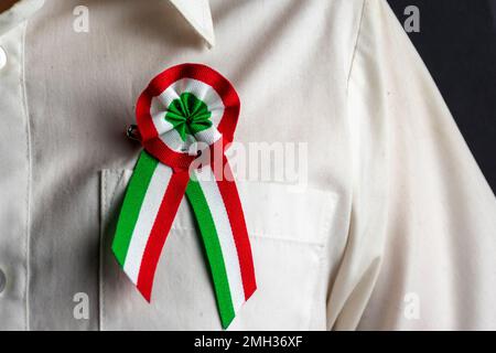 Hungarian tricolor cockade with white shirt Stock Photo - Alamy