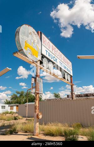 abandoned vintage sign and building, Rio Pecos Ranch Truck Terminal on ...