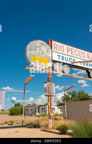 The abandoned Rio Pecos Ranch Truck Terminal on historic Route 66 in ...