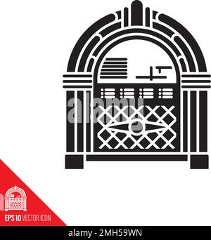 Jukebox vector line icon for Vinyl Record Day on August 12th. Music and ...