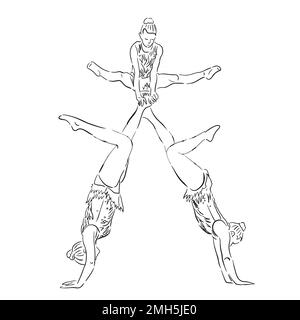 Acrobatic, balance, performance, cooperation concept. Hand drawn ...