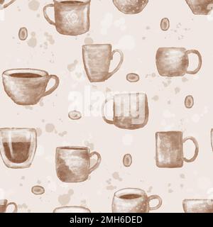 Coffee cups watercolor pattern. Coffee design seamless pattern Stock ...