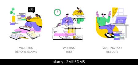 Exams isolated cartoon vector illustrations set. Stressed teenager ...