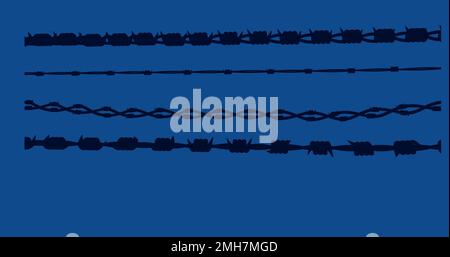 Image of black strings of barbed wire on dark blue background Stock ...