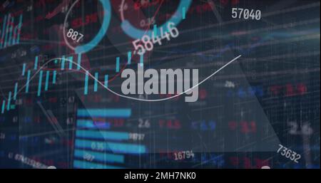 Composition of statistics, data processing with numbers over qr code Stock Photo - Alamy