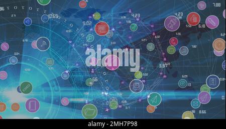 Composite of digital data processing with network of connections with ...
