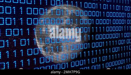 Image of binary code over grey planet Stock Photo - Alamy