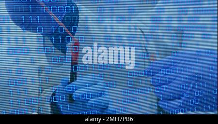 Image of binary code over hands of lab workers Stock Photo - Alamy