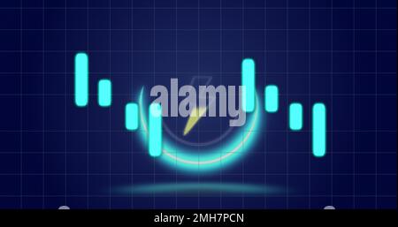 Image of circle with flash over digital screen with financial graphs ...