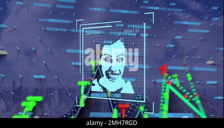 Composition of people icon and data processing over clouds and ...