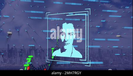 Composition of people icon and data processing over clouds and ...