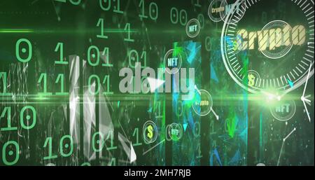 Image of crypto in circle over binary code on green background Stock ...