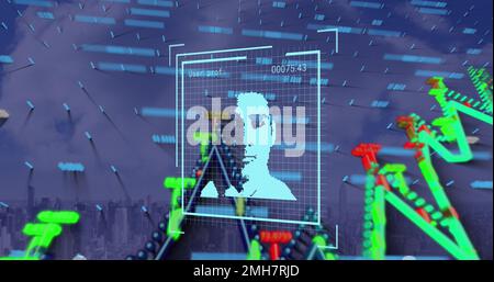 Composition of people icon and data processing over clouds and ...