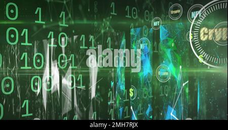 Image of crypto in circle over binary code on green background Stock ...