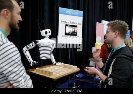 The Reachy robot appears on display at the Pollen Robotics booth during ...