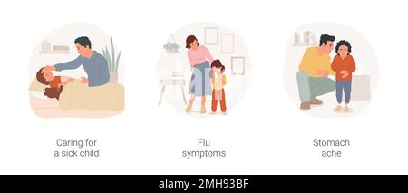 Caring for a sick child isolated cartoon vector illustration. Parent ...