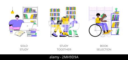 Solo study isolated cartoon vector illustrations. Young boy studying in ...