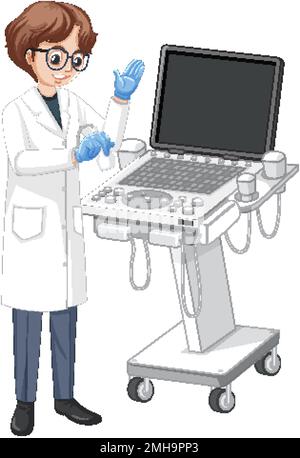 Doctor using ultrasound scanning machine illustration Stock Vector ...