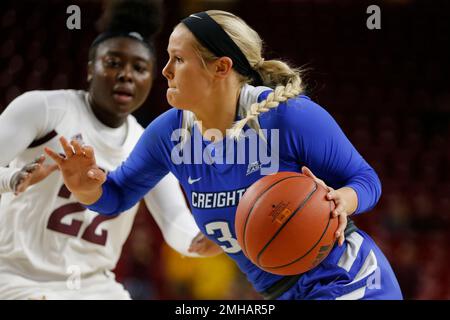 Creighton guard Payton Brotzki (33) lookding to pass against Nebraska ...