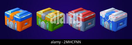 Game futuristic boxes, future technology chests. Icons of sci-fi ...