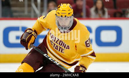Arizona State forward James Sanchez during an NCAA hockey game on ...