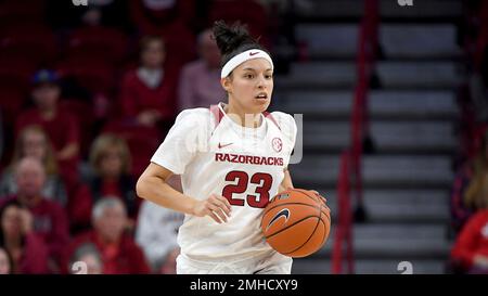 Arkansas guard Amber Ramirez drives to the hoop against Kansas State ...