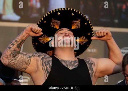 Heavyweight boxer Andy Ruiz Jr. of Mexico poses during a weigh-in at ...