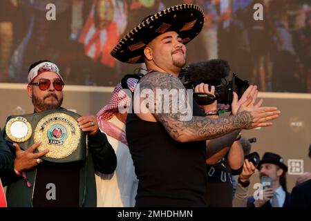 Heavyweight boxer Andy Ruiz Jr. of Mexico poses during a weigh-in at ...