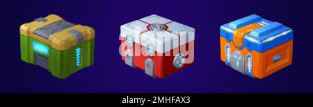 Game futuristic boxes, future technology chests. Icons of sci-fi ...