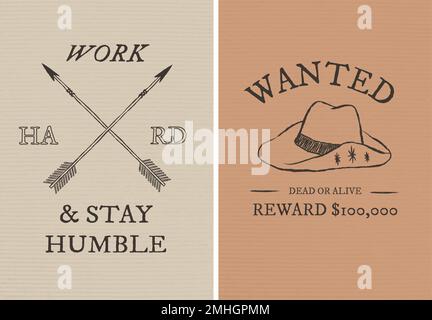 Cowboy themed poster template vector with editable text set Stock ...