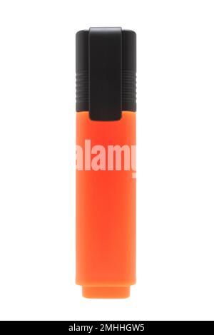 Orange highlighter pen on white background Stock Photo - Alamy