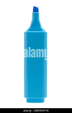 Blue highlighter pen on white background Stock Photo - Alamy
