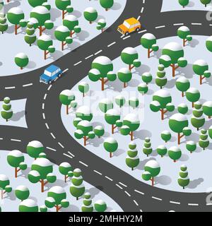 Isometric view projection of winter snow landscape. The nature aspect ...