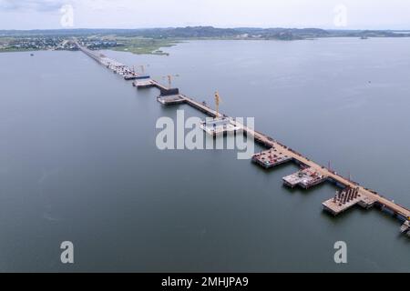 Magufuli bridge building progress. Kigongo–Busisi, Mwanza Gulf crossing ...