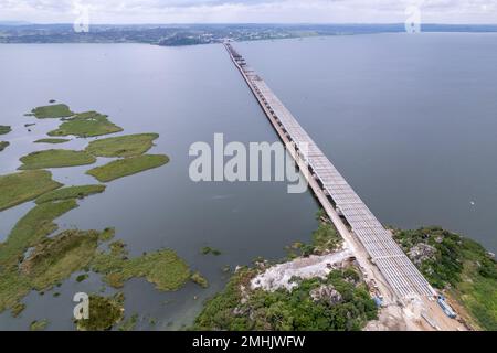 Magufuli bridge building progress. Kigongo–Busisi, Mwanza Gulf crossing ...