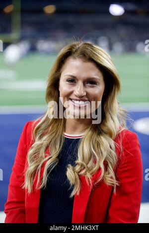 Jane Slater, NFL network sideline reporter, walks along the end zone ...
