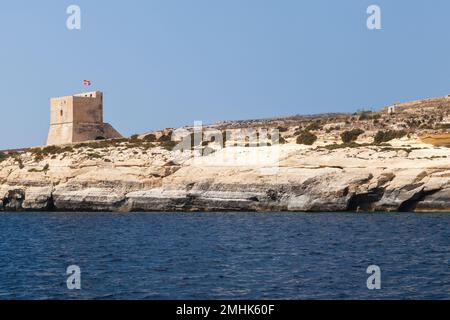 Mgarr ix-Xini Tower, the largest of the coastal watchtowers that the ...