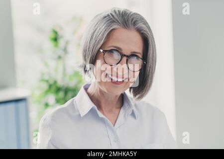 Photo of beautiful cheerful recruiter lady sit chair hands fingers ...