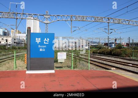 Sign on platform in Busan Station, Busan, Korea Stock Photo - Alamy