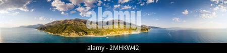 Large panorama aerial view of Bunec Beach area in Summer 2022, Albania ...